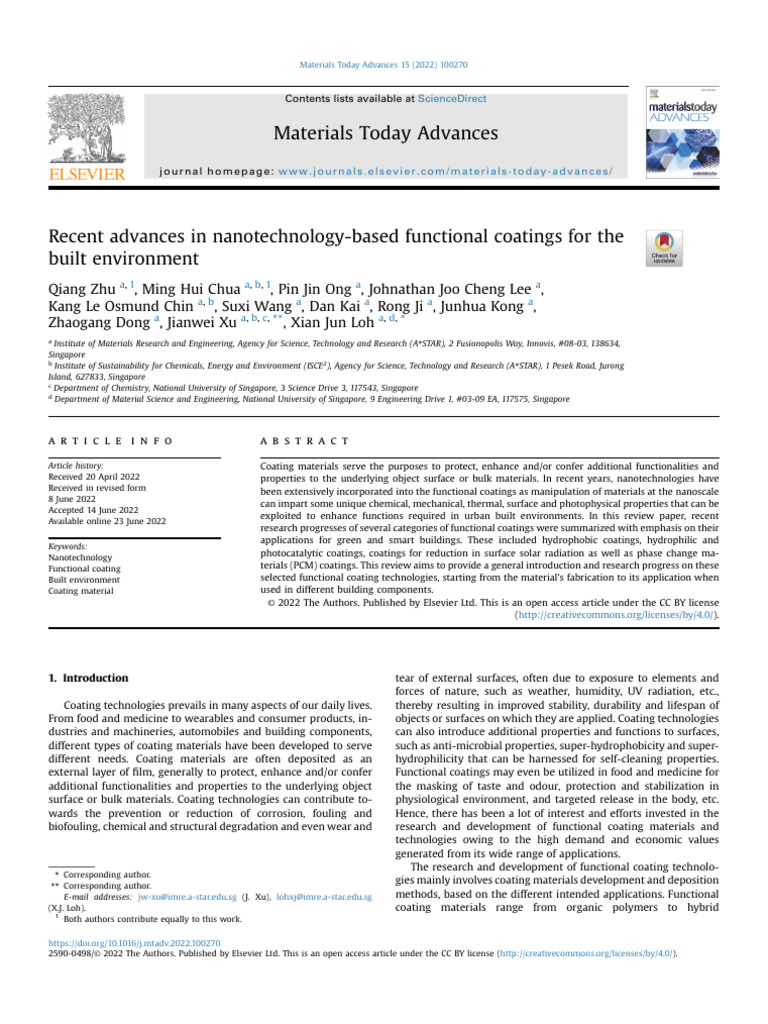 Materials Today Advances | PDF | Hydrophobe | Chemistry