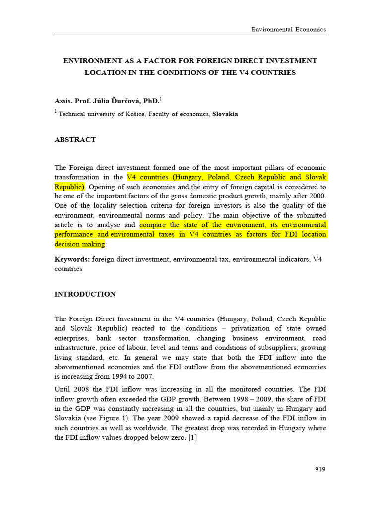 3 Environment As A Factor For Foreign Direct Investment Location in The ...