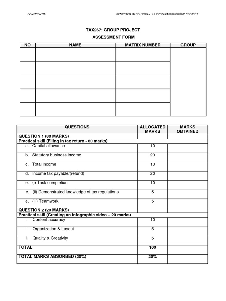 Tax267 - Group Project - Assessment Form | PDF