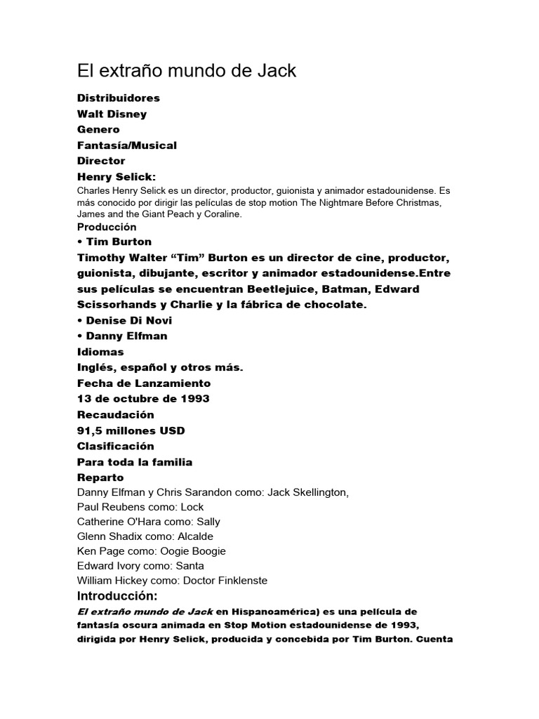 El Extraño Mundo de Jack | PDF