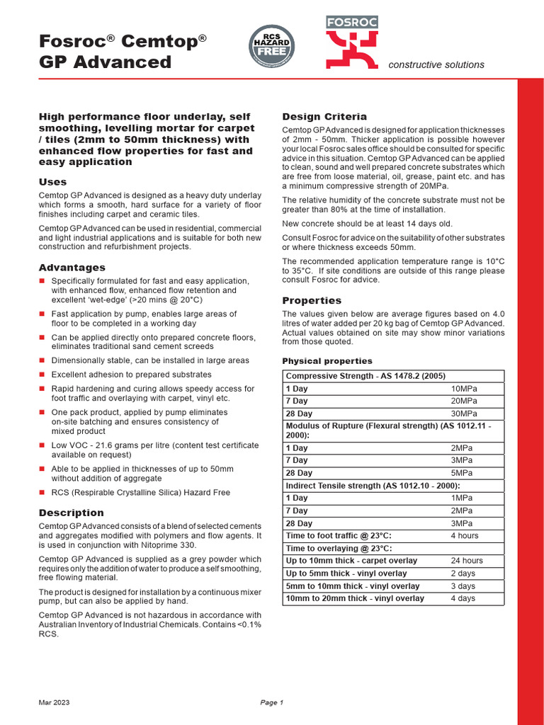 Fosroc_Cemtop_GP_Advanced_TDS | PDF | Concrete | Materials Science