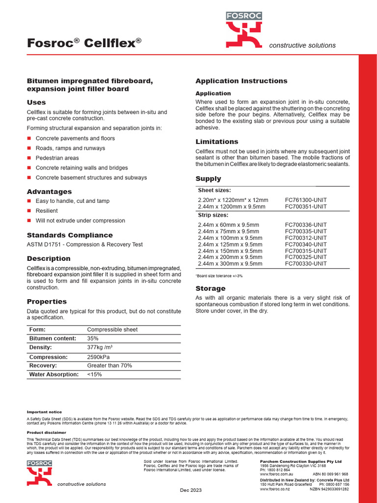 Fosroc_Cellflex_TDS | Download Free PDF | Concrete | Building Technology