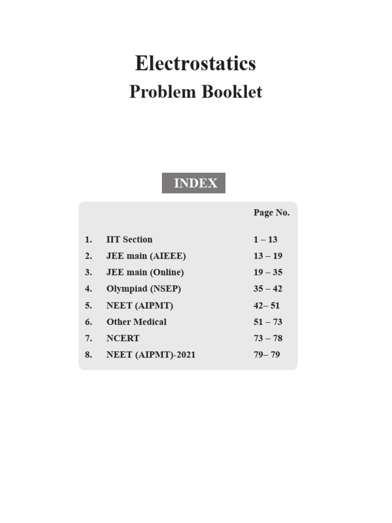 Problem Booklet - Electrostatics-1 | Download Free PDF | Capacitor | Capacitance