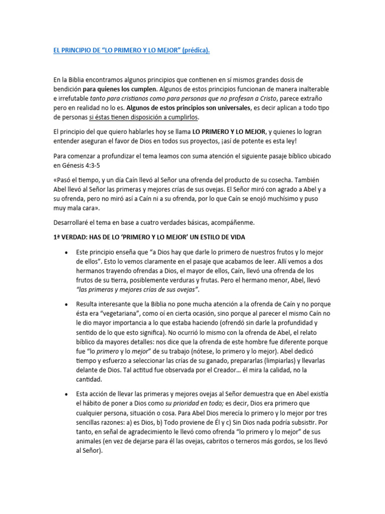 Principio de "Lo Primero y Lo Mejor" | PDF | Oración | Dios