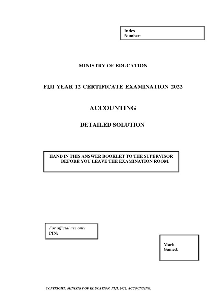 Accounting: Fiji Year 12 Certificate Examination 2022 | PDF | Debits ...
