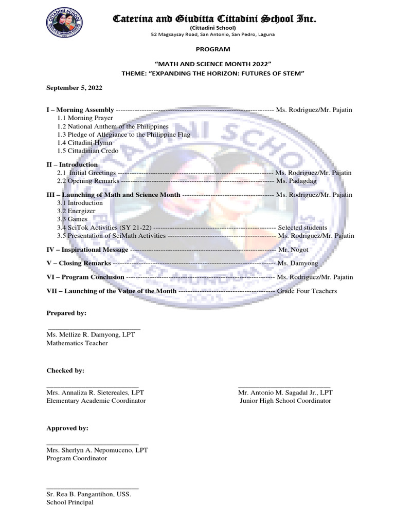 Program Flow For Scimath Month | PDF