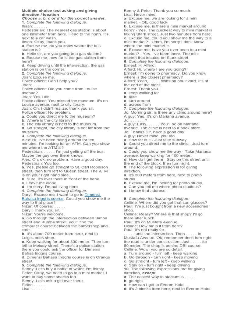 Asking and giving direction | PDF