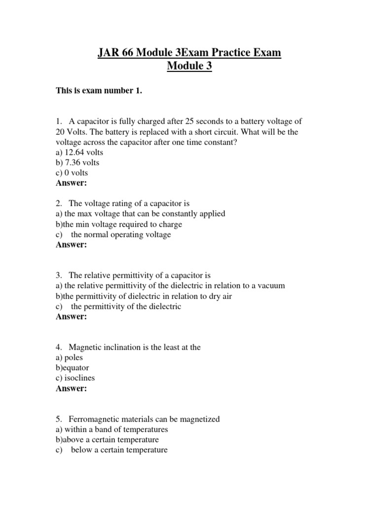 JAR 66 Module 3exam Practice Exam: This Is Exam Number 1 | PDF | Inductor | Transformer