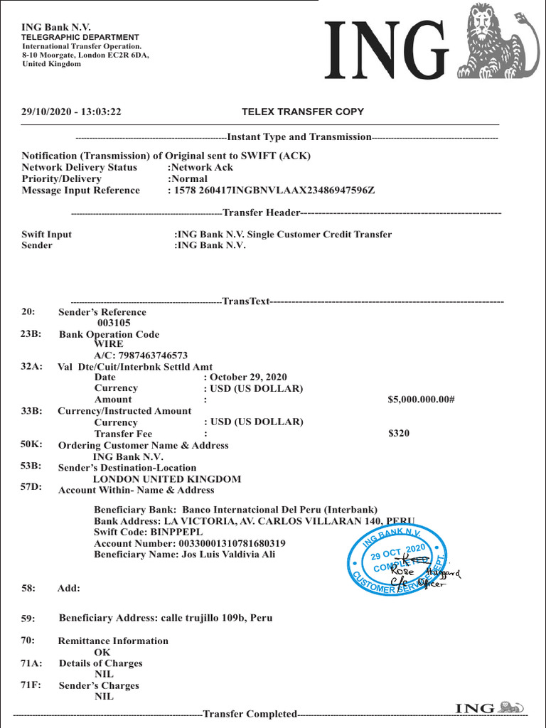 Ing Bank Transfer | PDF | Wire Transfer | Banking