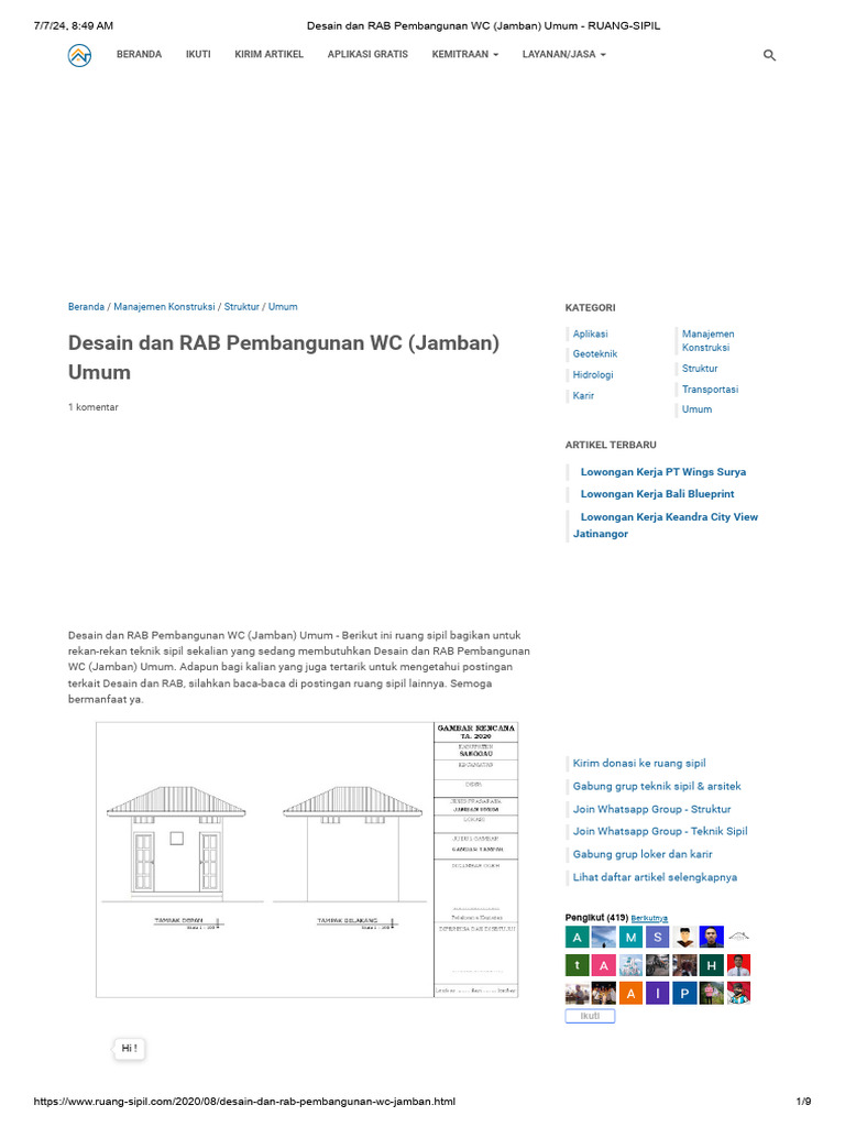 Desain & RAB WC Umum | PDF