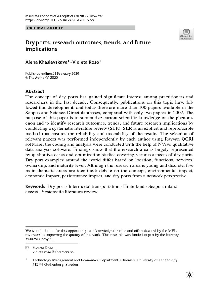 Dry Ports. Research Outcomes, Trends, and Future Implications | PDF ...