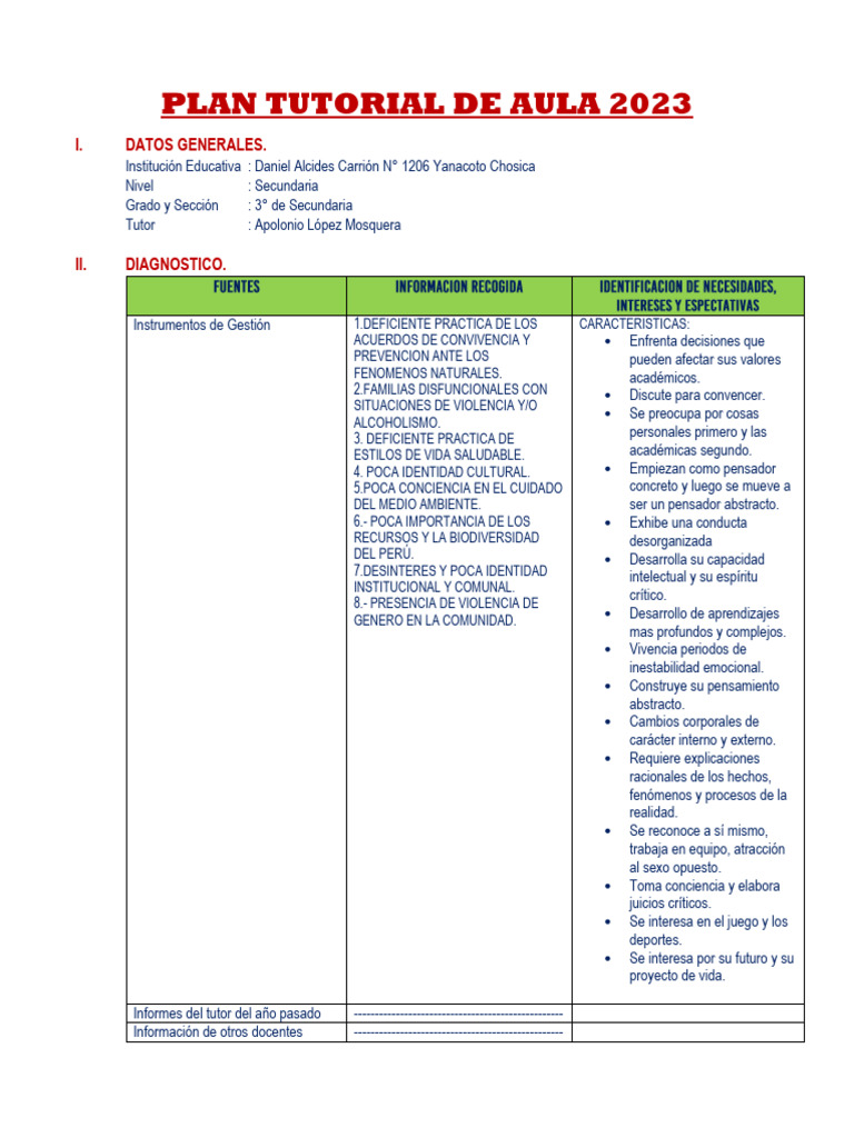 Plan Tutorial de Aula 2023 3° Sec | PDF | Comportamiento | La sexualidad humana