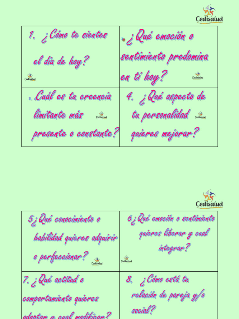 Tarjetas Preguntas Cedisalud | PDF
