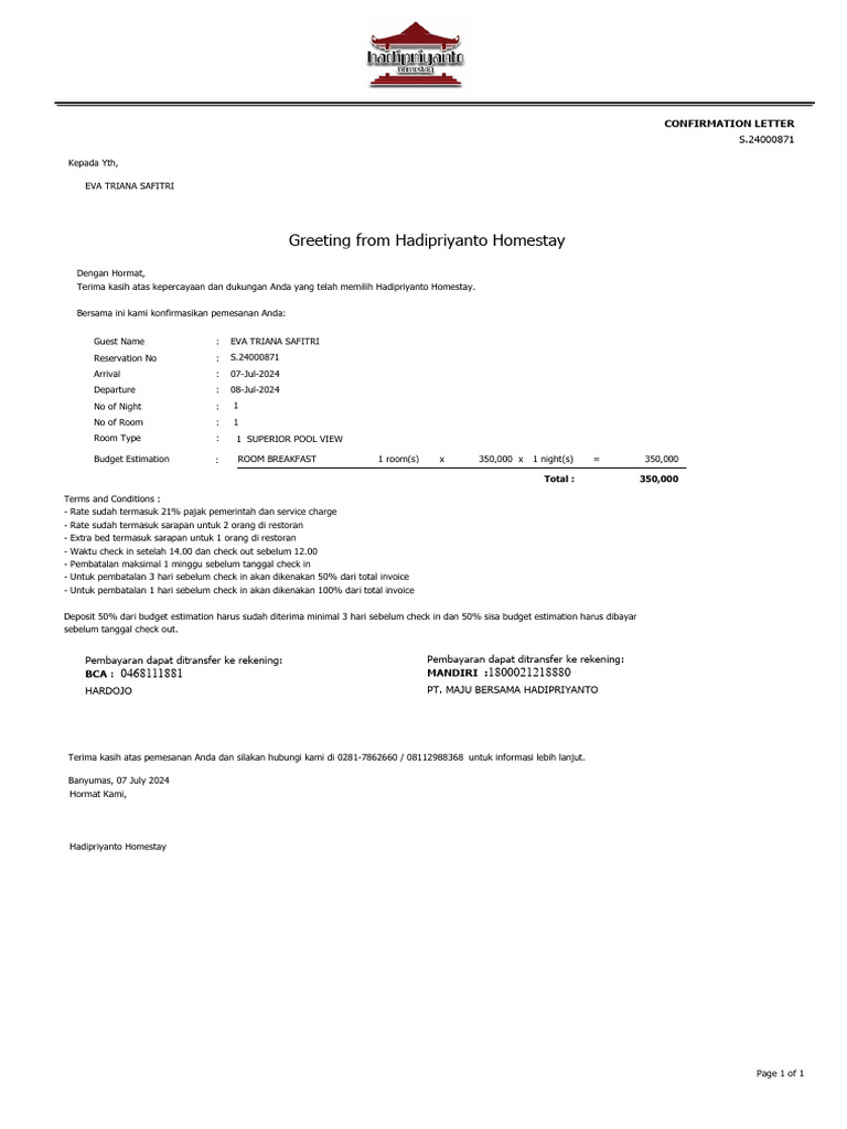 Confirmation Letter | PDF