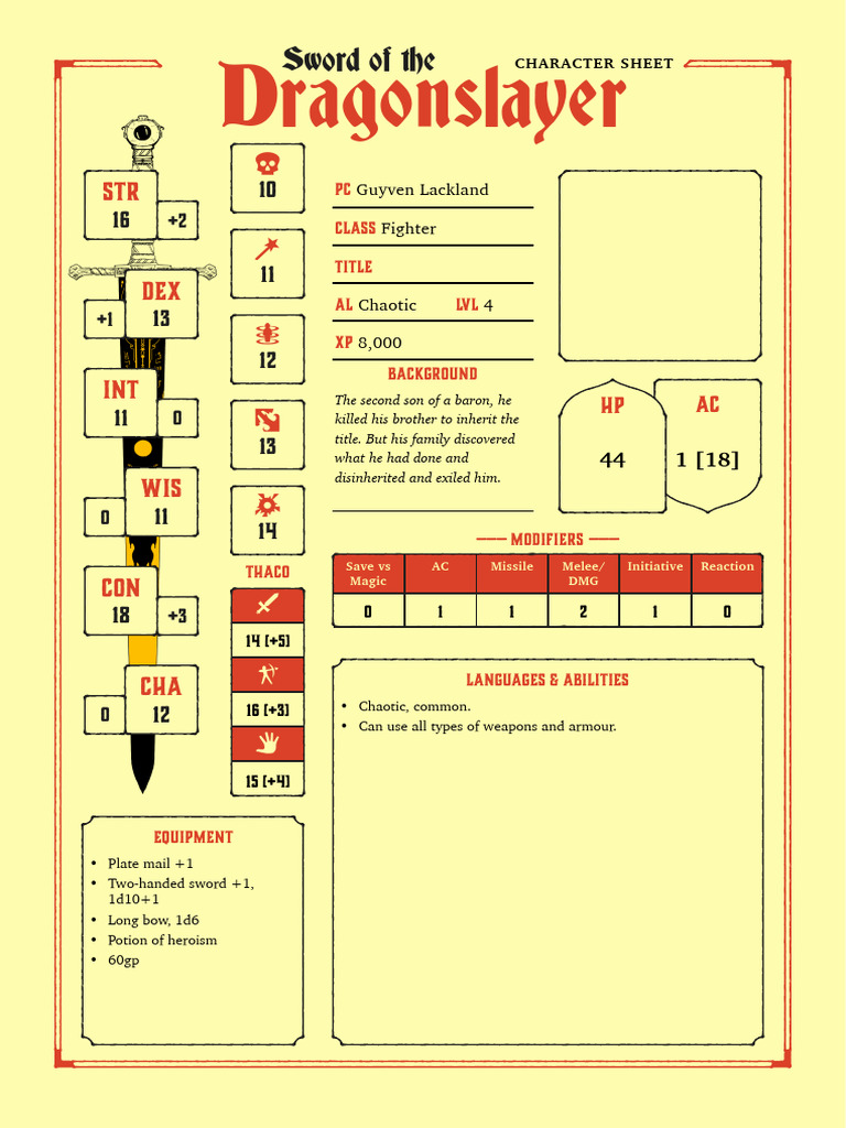 Sword of The Dragonslayer Character Sheet Color OEF, 2024 04 19 | PDF ...