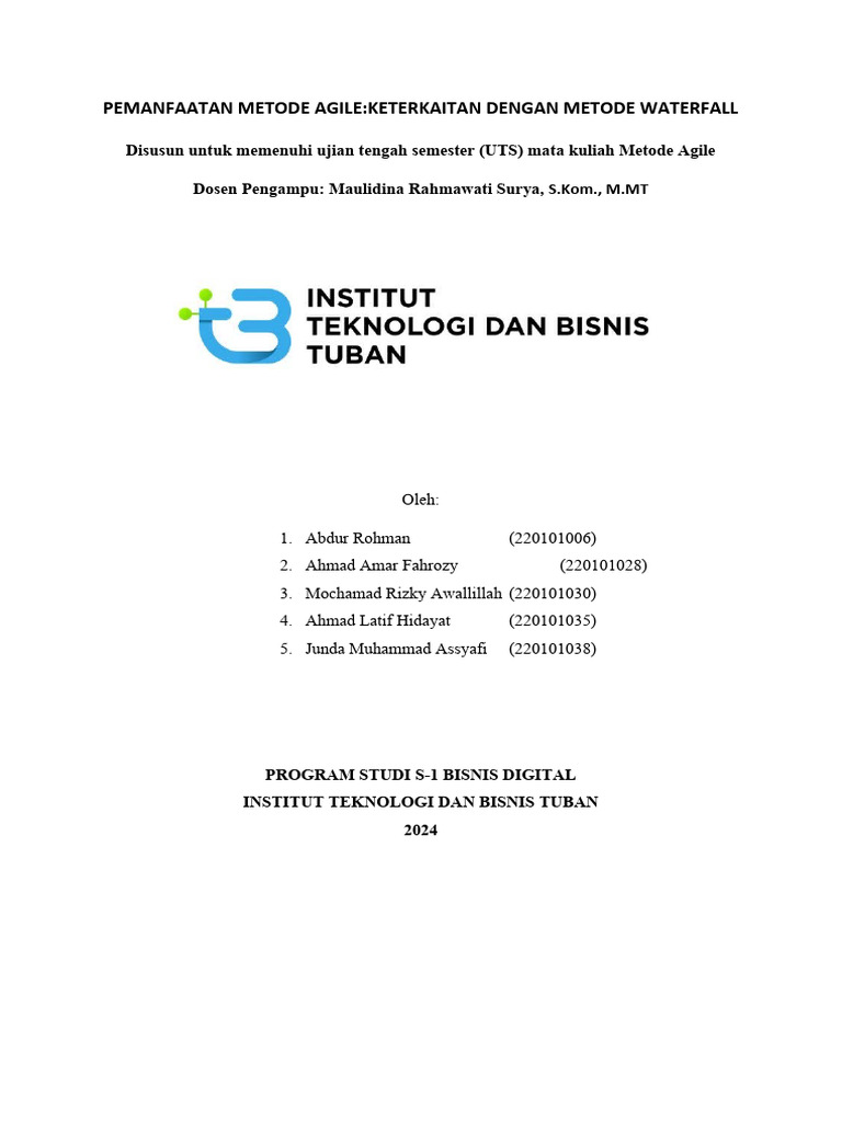 Tugas Uts Metode Agile Kelompok 1 | PDF | Bisnis | Seni