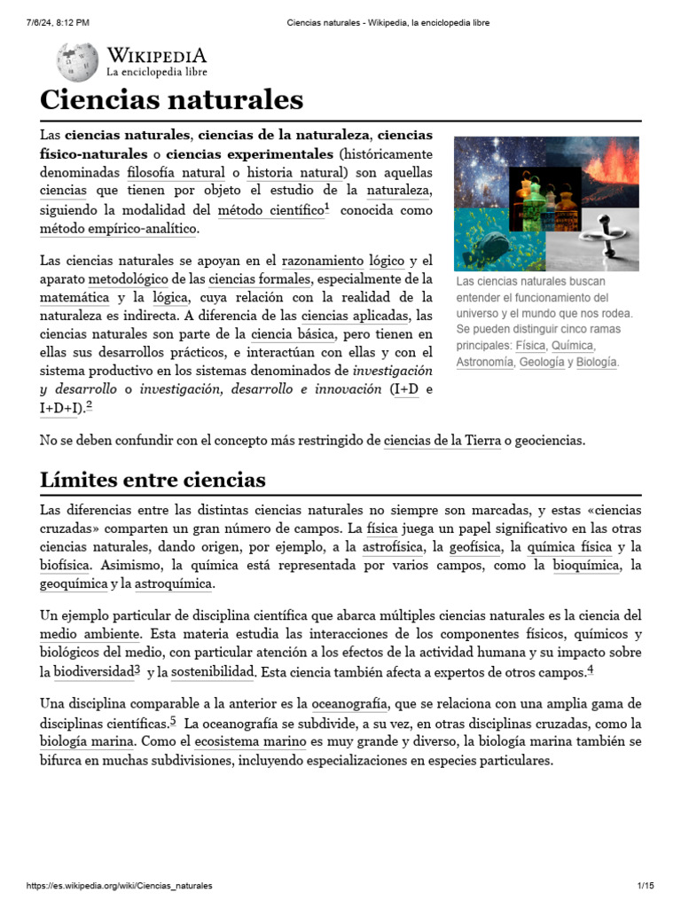 Ciencias Naturales - Wikipedia, La Enciclopedia Libre | PDF | Biología ...