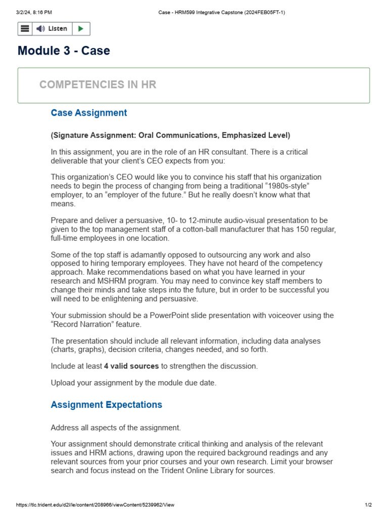 Case 3 - HRM599 Integrative Capstone (2024FEB05FT-1) | PDF | Rubric ...
