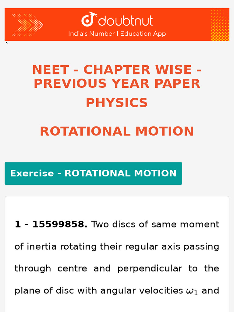 Neet Chapter Wise Previous Year Paper Class 12 Physics Rotational ...