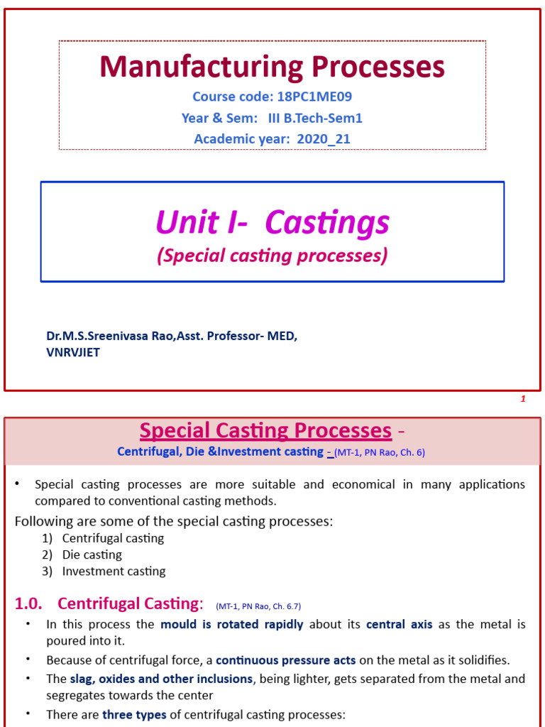 UNIT-2 MCT - Special Casting Processes | PDF | Casting | Building Materials