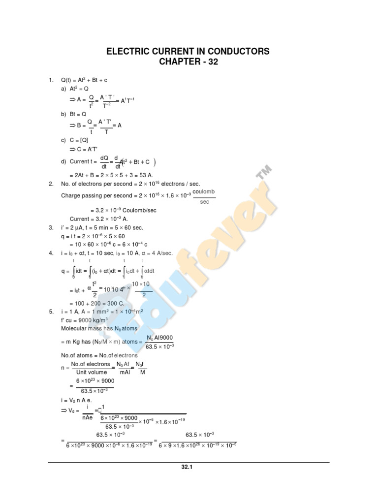 Electric Current in Conductors Chapter - 32 | PDF | Voltage | Materials ...