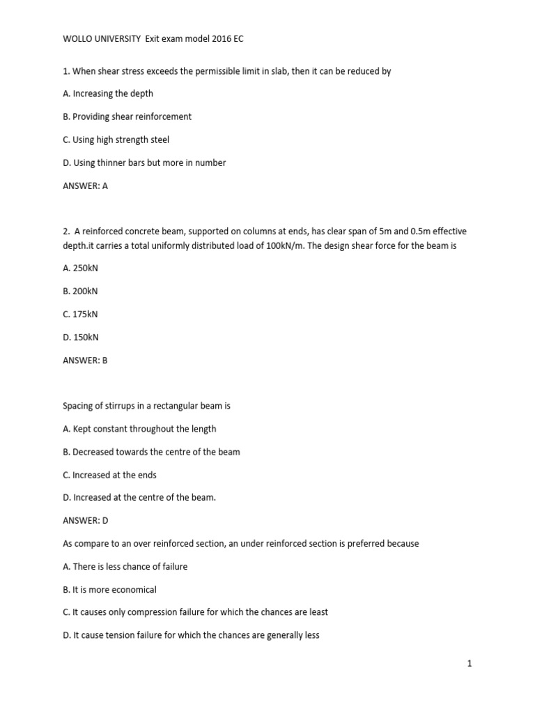 Wollo University Model Exam 2016 EC | PDF | Dam | Deep Foundation