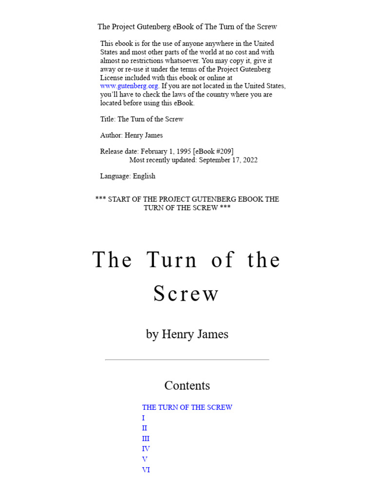 The Project Gutenberg Ebook of The Turn of The Screw, by Henry James | PDF