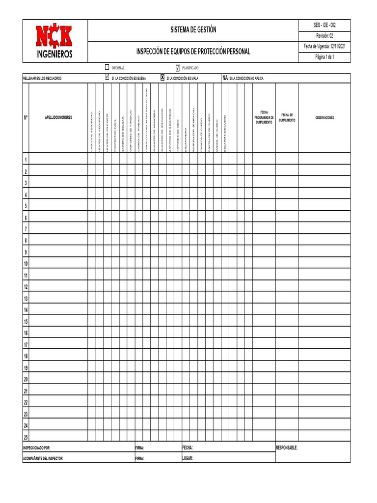 Inspección de EPP: Lista de Verificación | PDF