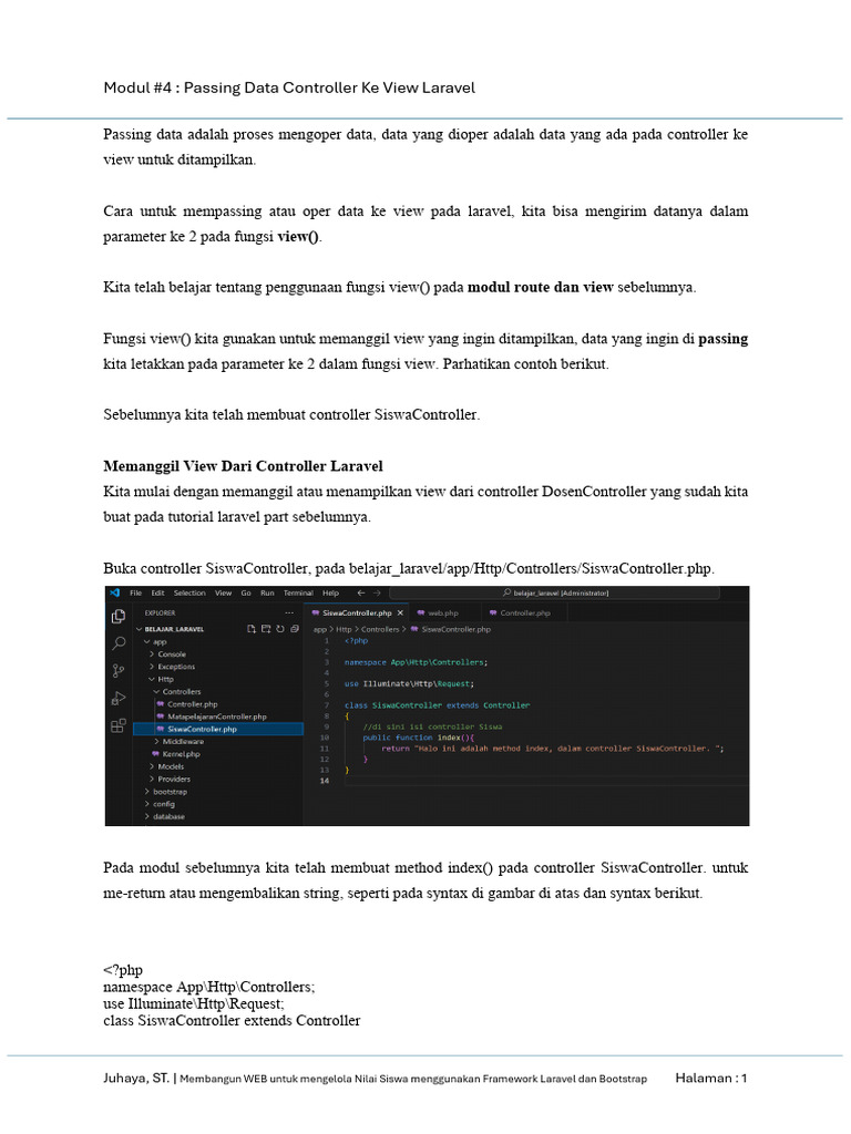 Modul 4 - Passing Data Controller Ke View Laravel | PDF Modul 4 - Passing Data Controller Ke View Laravel | PDF