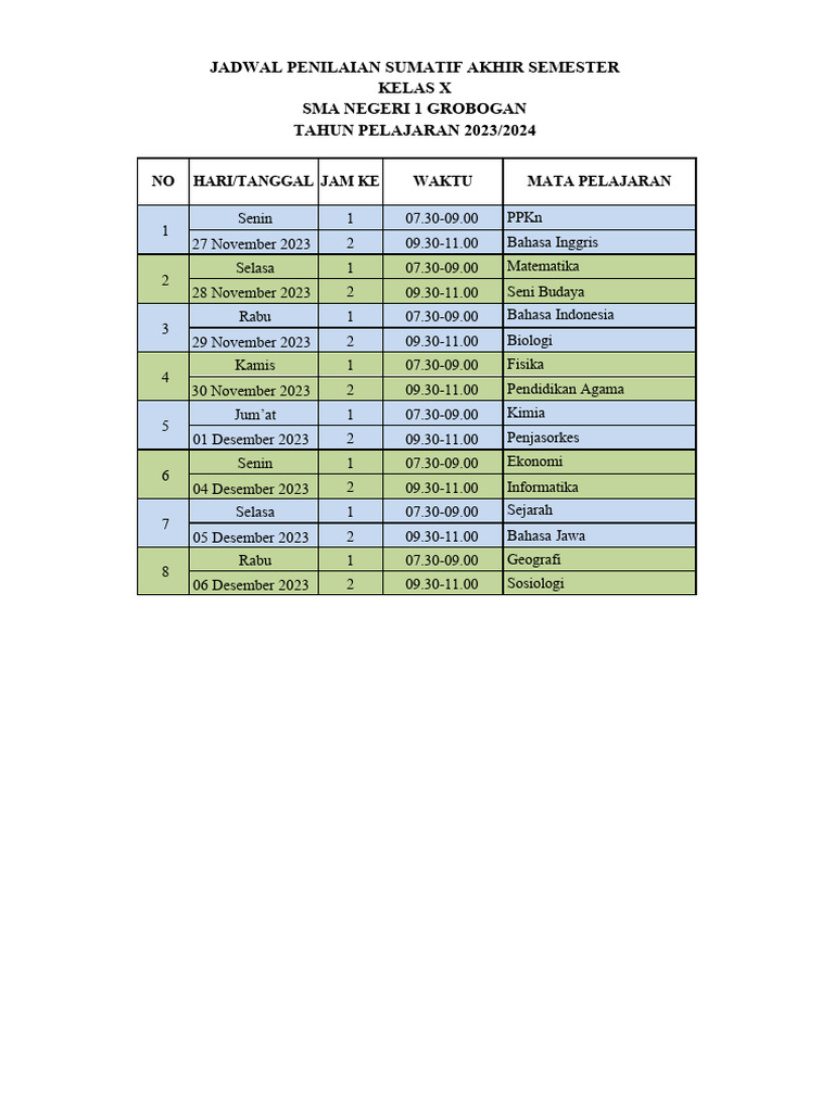 Jadwal Psas 2023-2024-1 | PDF