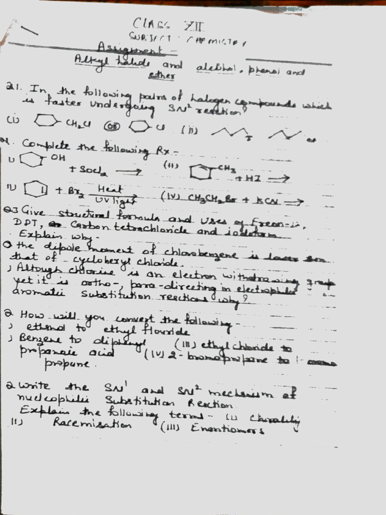 Chemistry 12th Assignment | PDF