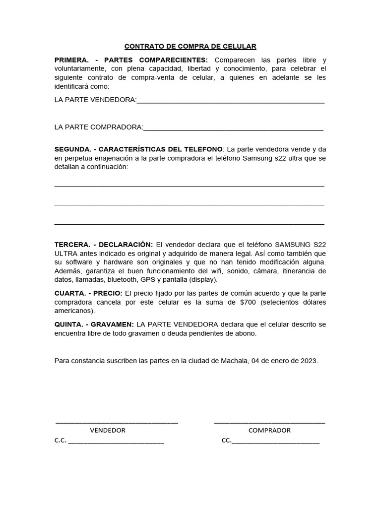 Contrato de Compra de Celular | PDF | Finanzas y dinero | Derecho