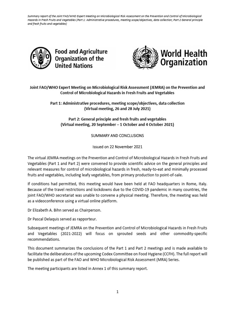 Jemra Microbiological Hazards in Fruits Vegetables Part1and2 Summary ...
