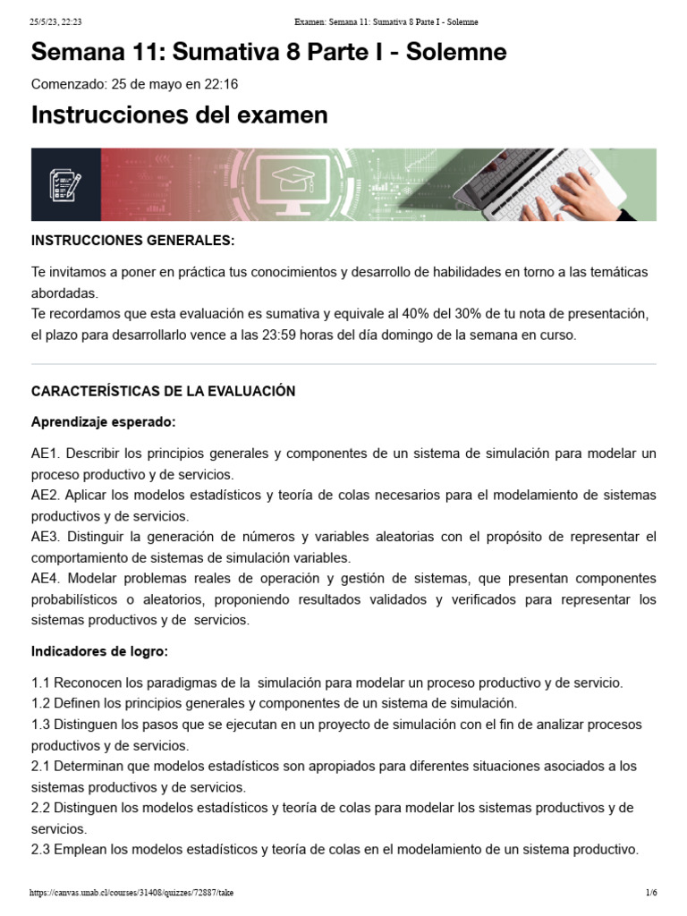 Examen - Semana 11 - Sumativa 8 Parte I - Solemne | PDF | Simulación | Aleatoriedad