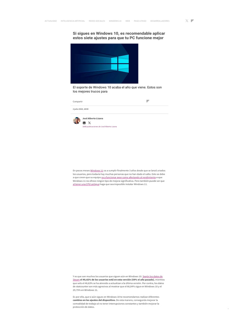 Si sigues en Windows 10, es recomendable aplicar estos siete aju | PDF | Windows 10 | Microsoft ...