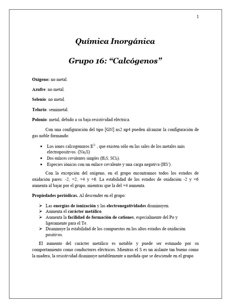 Propiedades y Reactividad de los Calcógenos | PDF | Oxígeno | Azufre