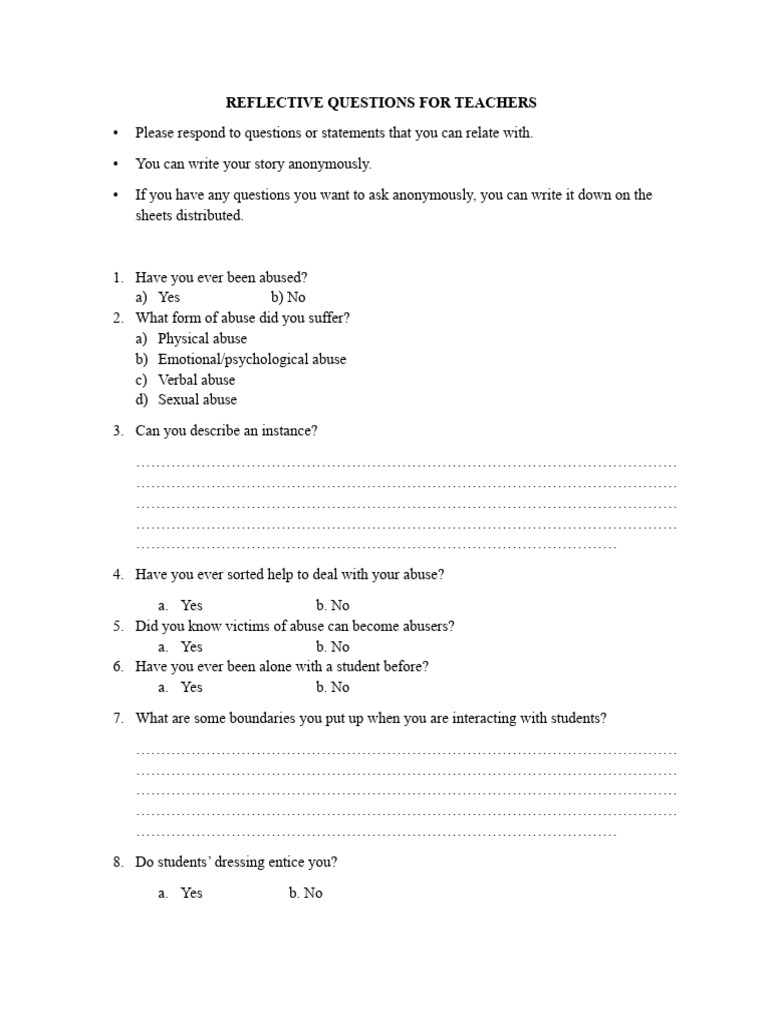 Teacher Reflection on Abuse Awareness | PDF | Human Sexuality | Violence