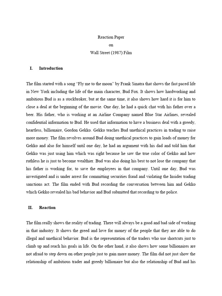Wall Street - Film Reaction Paper | PDF