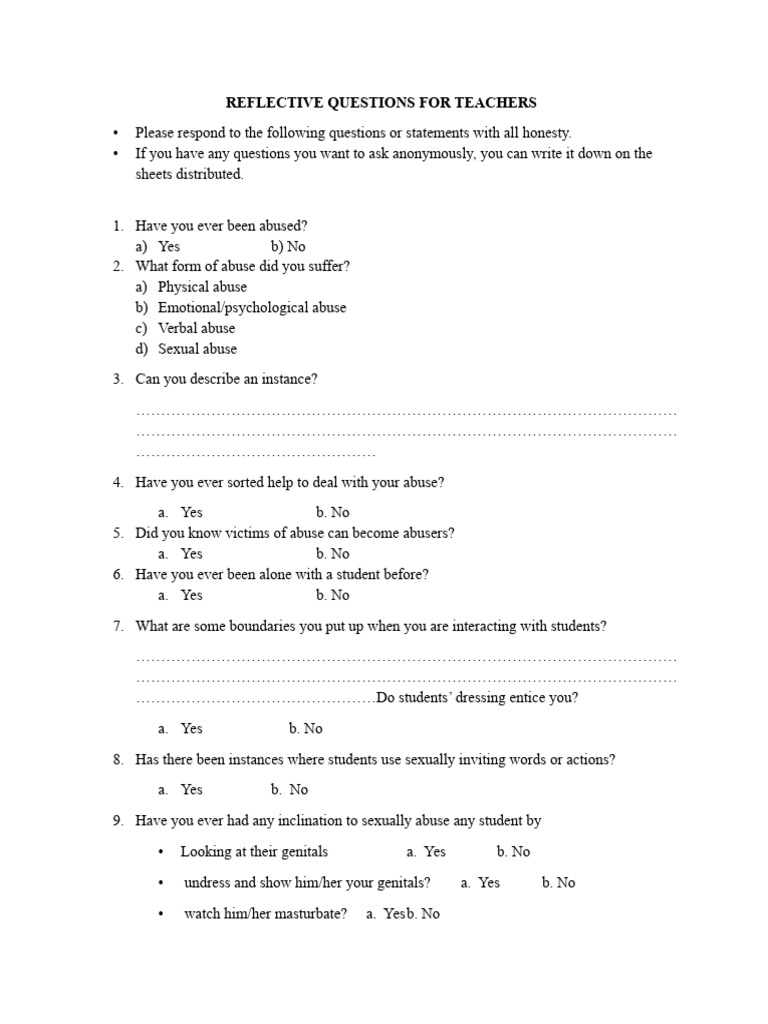 Reflective Questions For Teachers - 114811 | PDF | Interpersonal ...