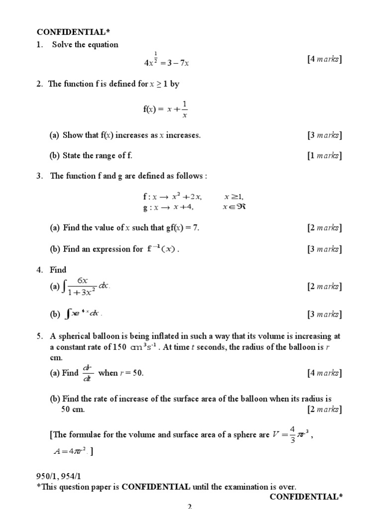 Math Exam Questions and Solutions | PDF