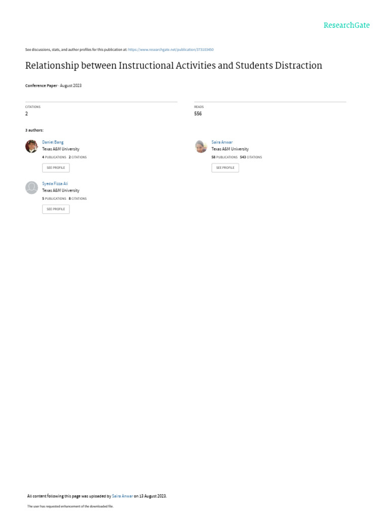 Relationship Between Instructional Activities and Students Distraction | PDF | Learning ...