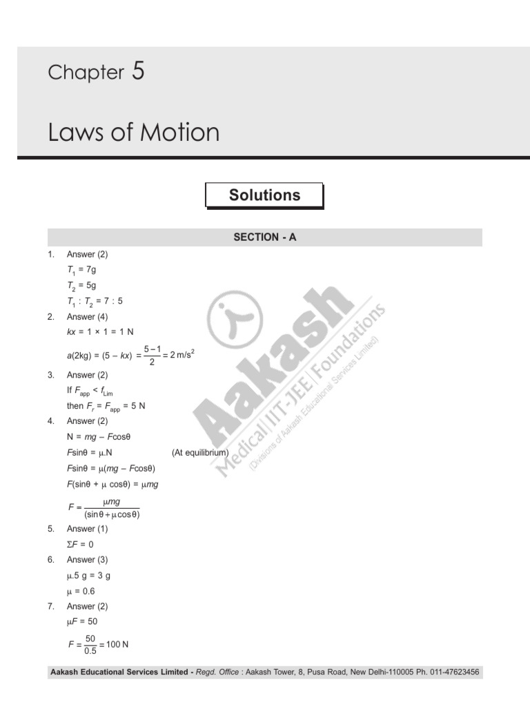 Laws of Motion Solutions | PDF | Force | Quantity