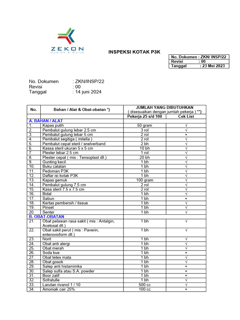 Form Inspeksi Kotak P3K | PDF