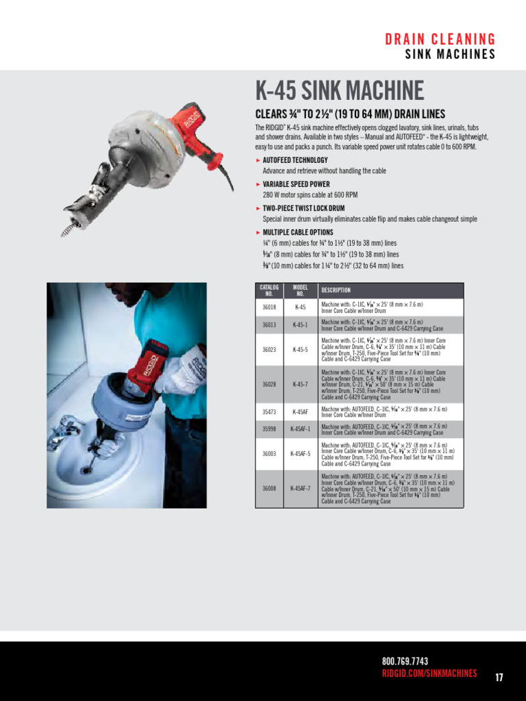 Máy thông tắc RIDIGD K45 | PDF