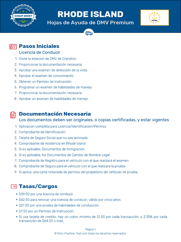 DMV Cheat Sheet Rhode Island Es Auto Premium | PDF | Tráfico | Semáforo