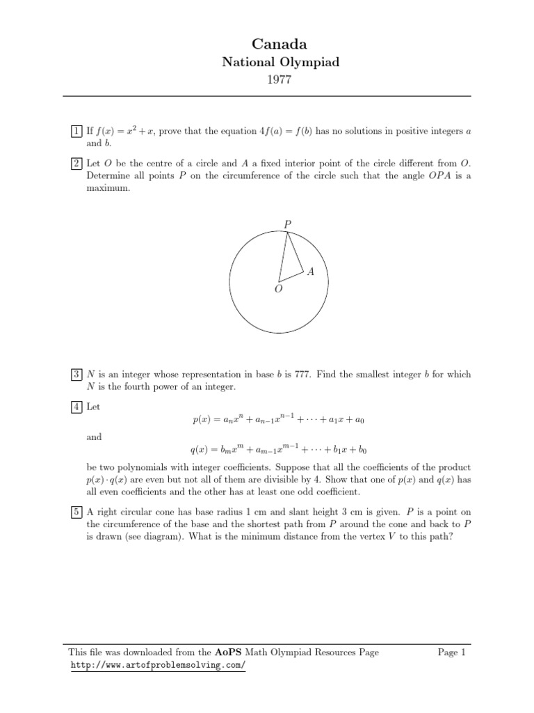 Canada National - Olympiad 1977 51 | PDF | Circle | Mathematical Analysis