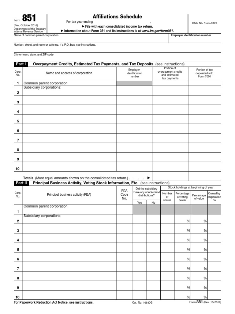 IRS Form 851 Affiliations Schedule | PDF | Stocks | Taxes