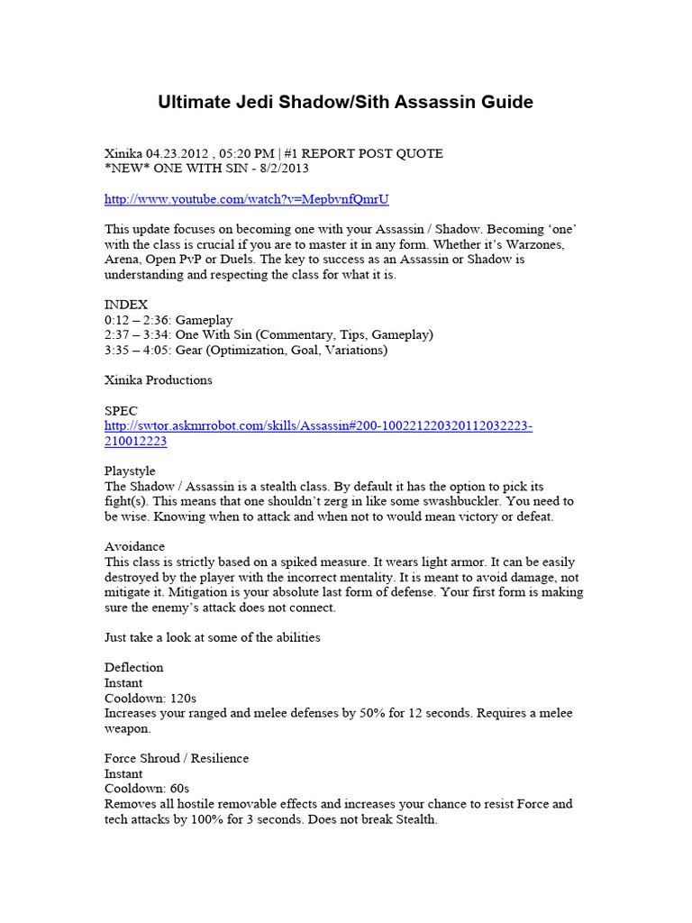 Ultimate Jedi Shadow - Sith Assassin Guide | PDF