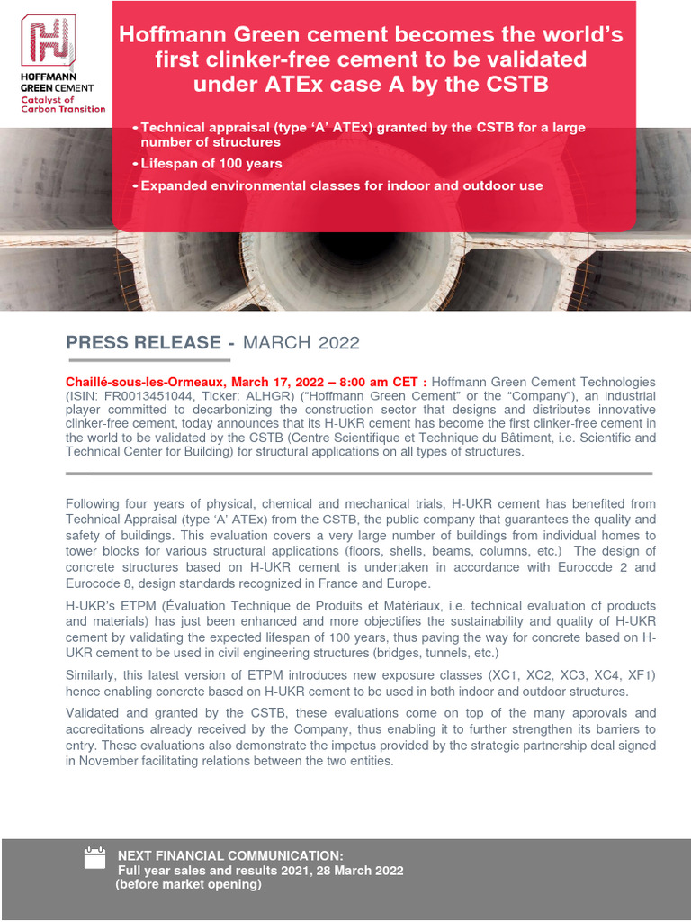 水泥 Hoffmann - Green - PR - Evaluation-CSTB - V7 - ang | PDF | Cement | Concrete