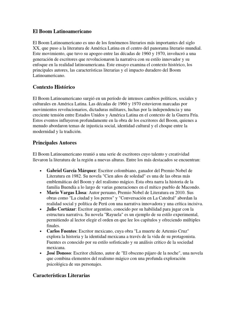 Boom Latinoamericano: Impacto y Autores | PDF | Literatura ...
